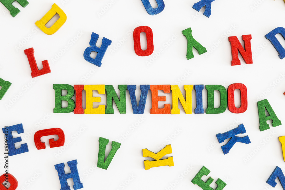 Series "Welcome": word Bienvenido (welcome in Spanish) in wooden ...