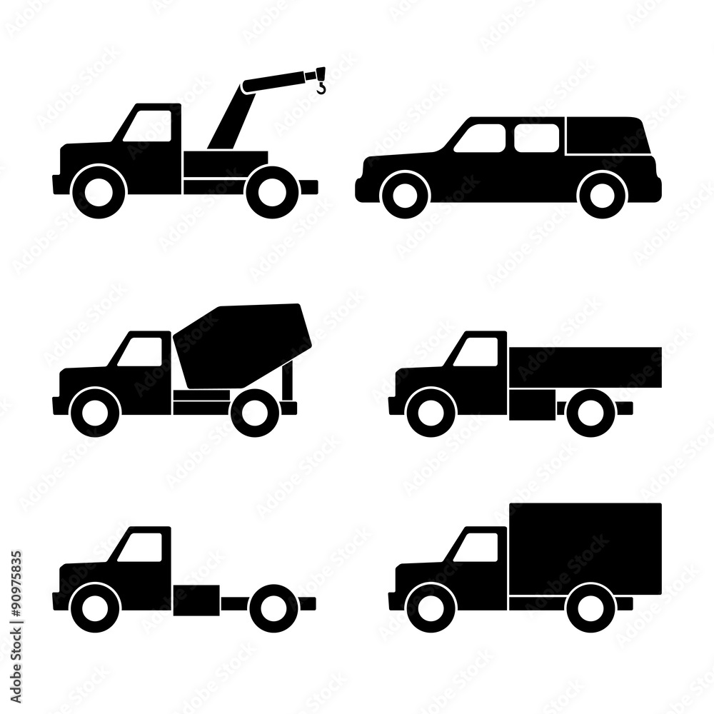 Set of car silhouettes isolated on white. Vector illustration Stock ...