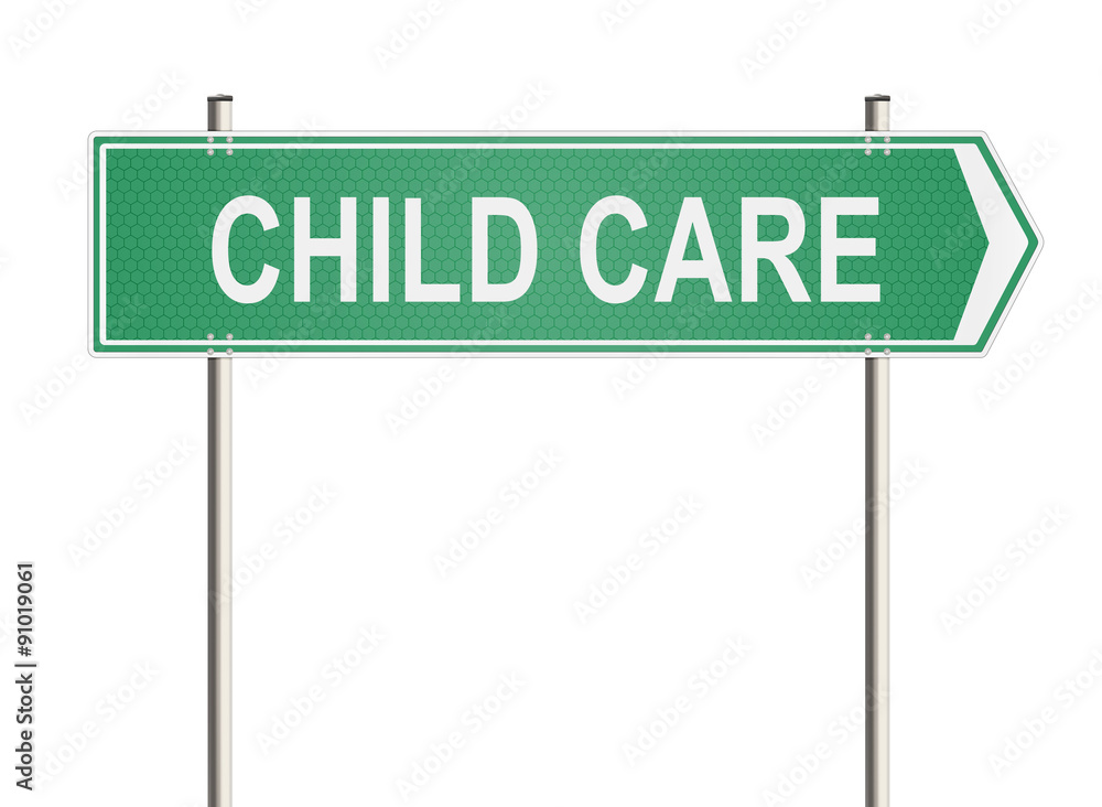Child care. Road sign on the white background. Raster illustration ...