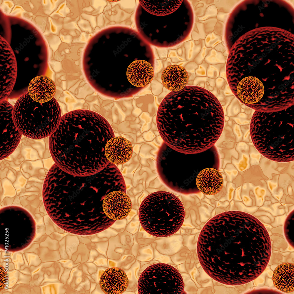 Background with cells and viruses invading organic tissue Stock ...