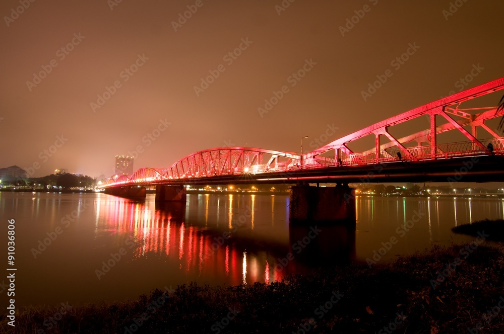 Trang Tien Bridge, Hue, Vietnam at night. Trang Tien Bridge is the most ...