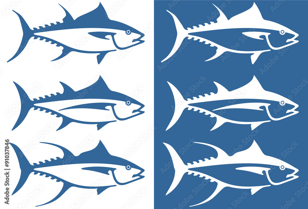 Stylized tuna fish icon set including three types of tuna - albacore ...