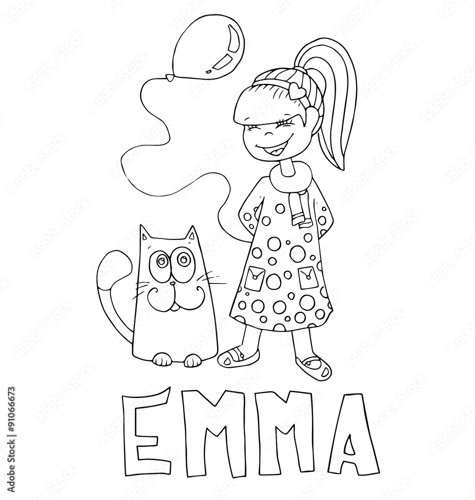 The simple outline drawing for coloring with the image of children of ...