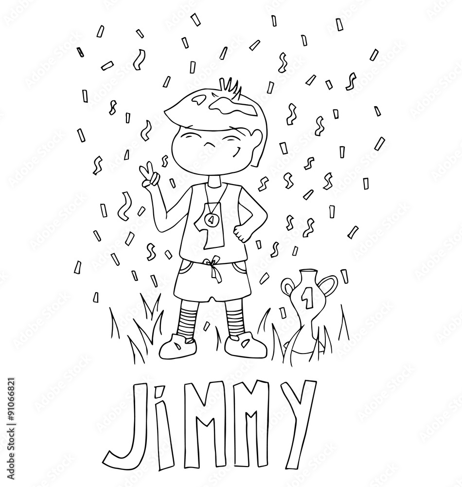 The simple outline drawing for coloring with the image of children of ...