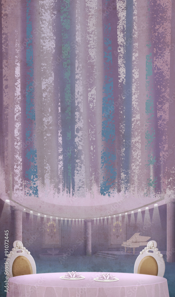 Restaurant Menu List Flyer. Table with two chairs. Digital background ...