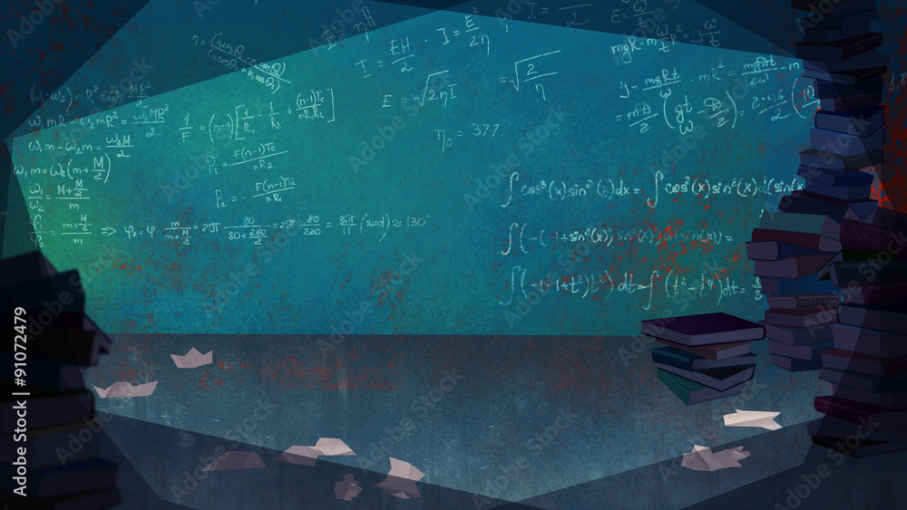 Mathematical Formulas written on the Wall in a Living Room full of ...