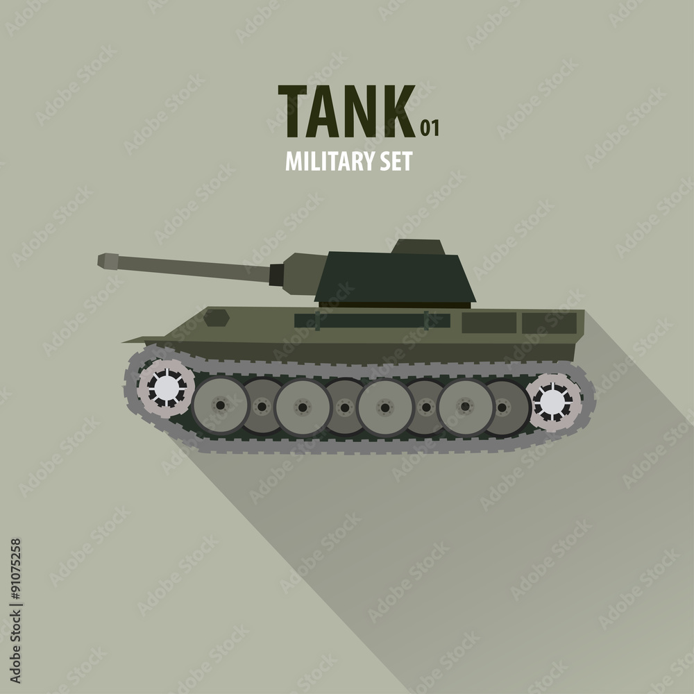 Battle Tank in Side View, military vector illustration, flat design ...