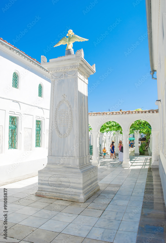 Double-headed eagle, the emblem of the Russian Empire, on the marble ...
