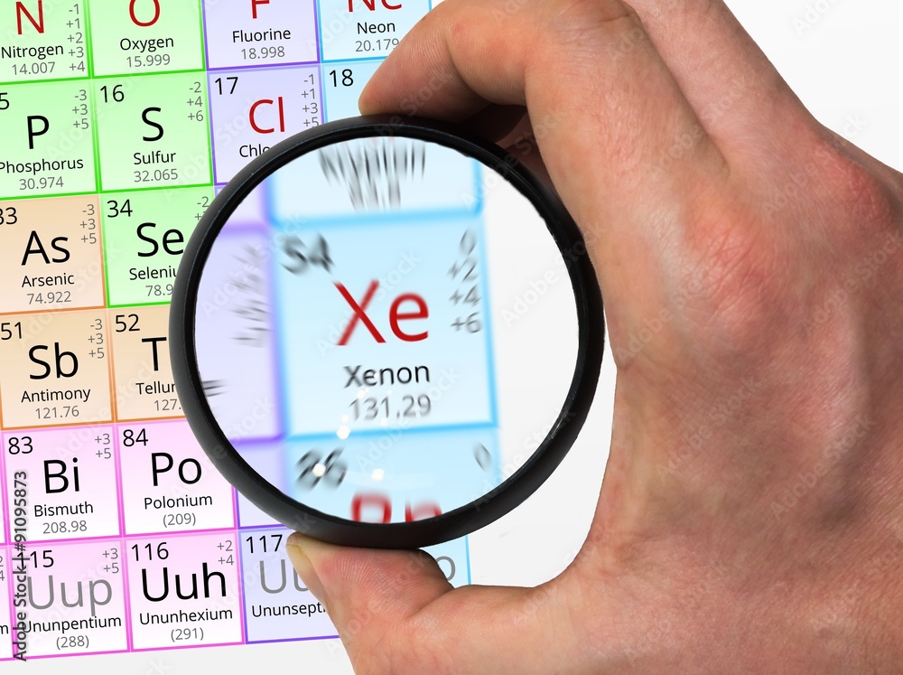 Xenon symbol - Xe. Element of the periodic table zoomed with mag 素材庫相片 ...