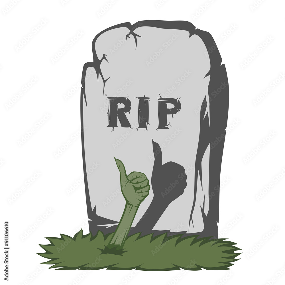A gray gravestone with grass and RIP text and scary fingers from the ...