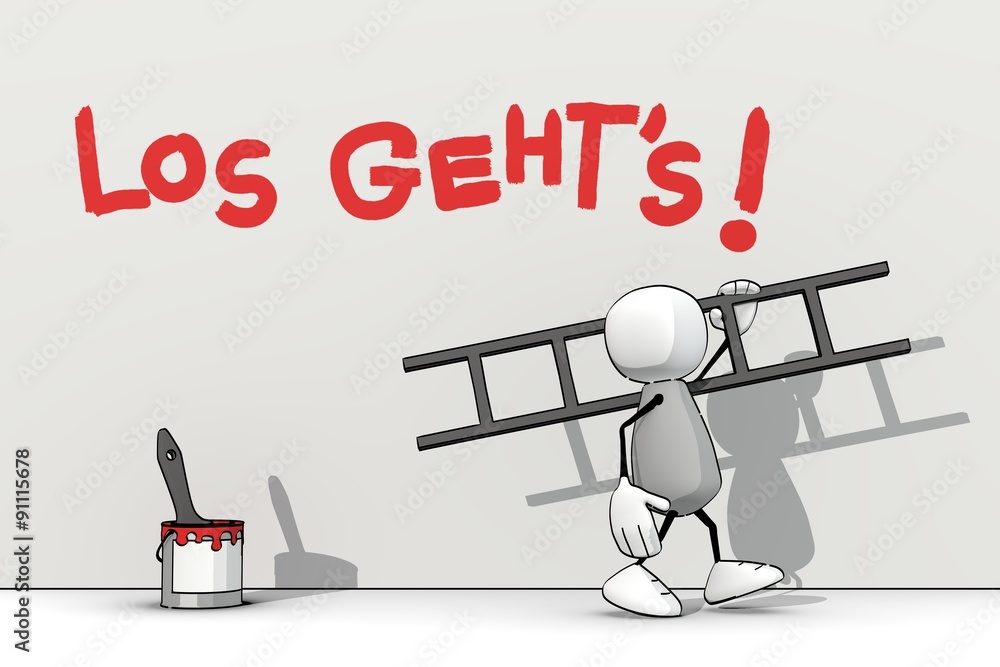 little sketchy man with ladder - los geht's (let's go) Stock ...