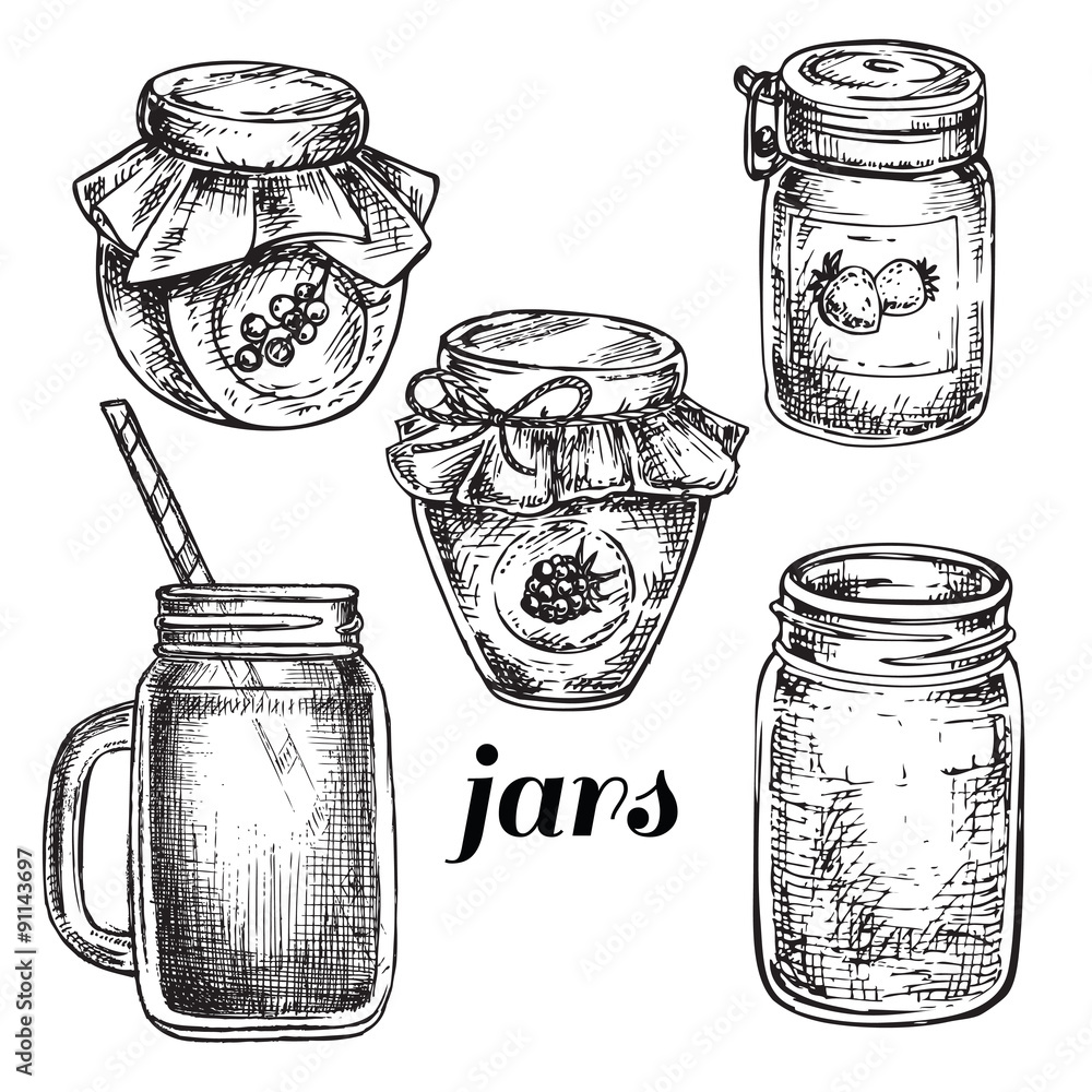 hand drawn set jars Stock Vector | Adobe Stock