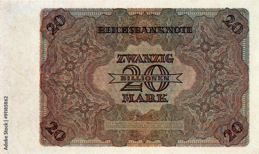 Historische Banknote, 5. Febuar 1924, Zwanzig Billionen Mark ...