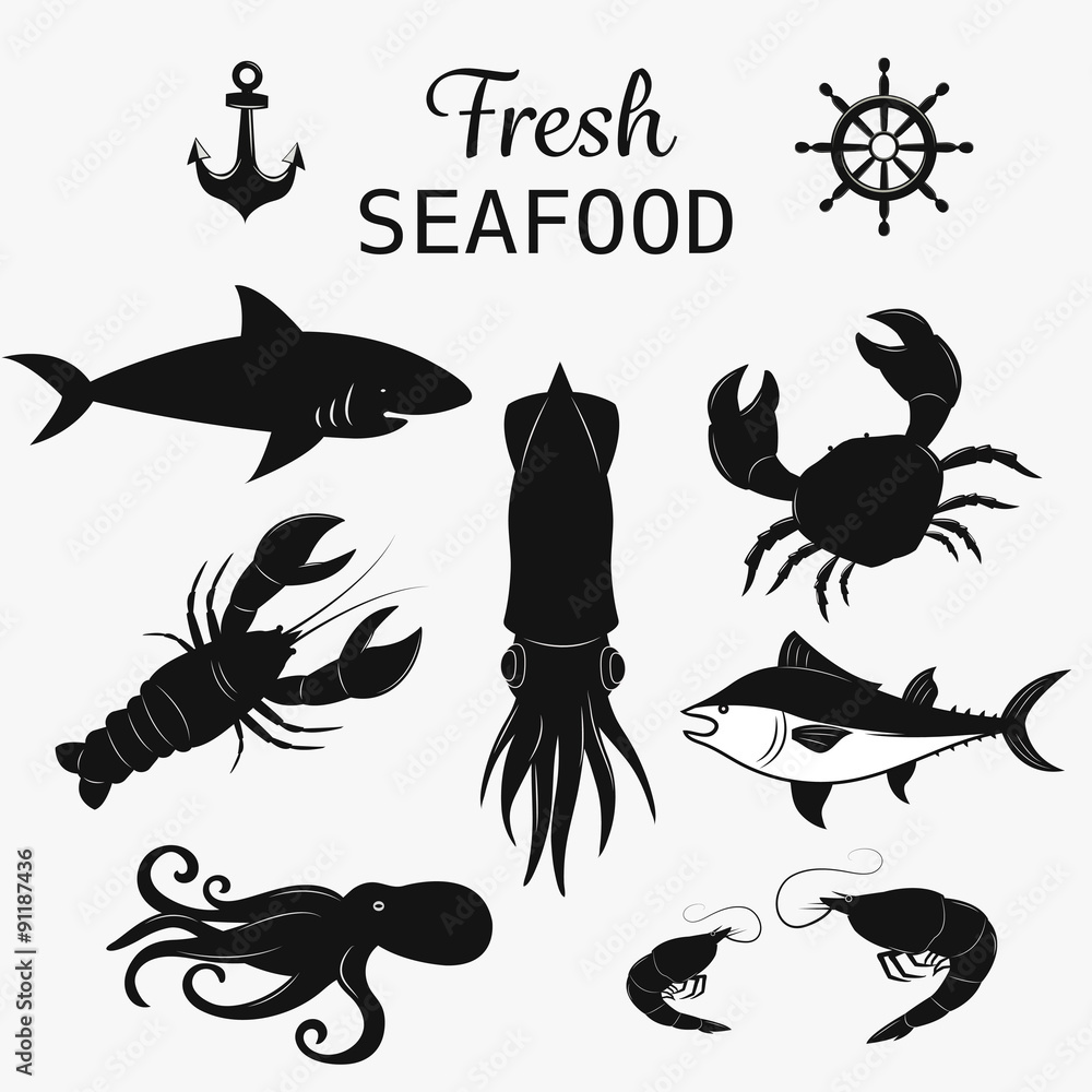 Seafood symbols set Stock Vector | Adobe Stock