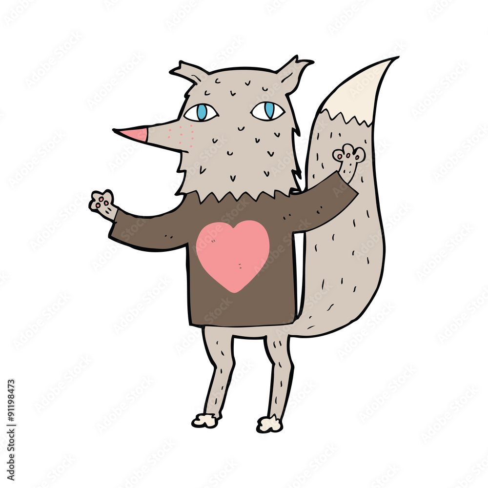 cartoon wolf with love heart tee Stock Vector | Adobe Stock