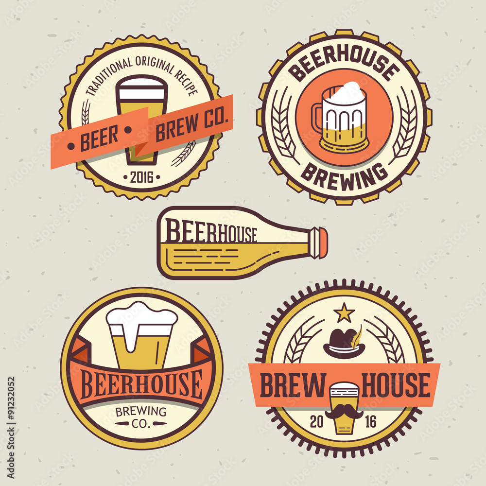 Beer logo design template for pub, bar or restaurant. Trendy bad Stock ...