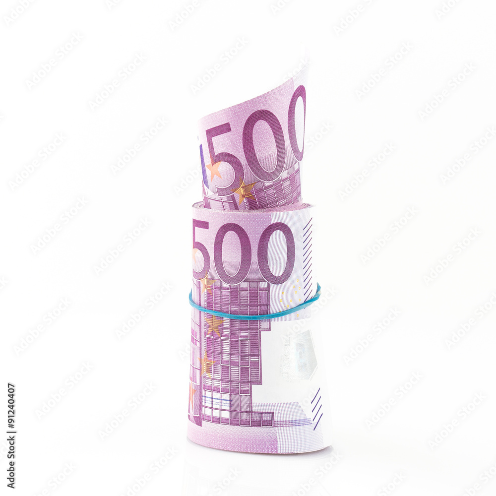 Bargeld - Euro Scheine gerollt - 500 Euro Geldschein Stock Photo ...