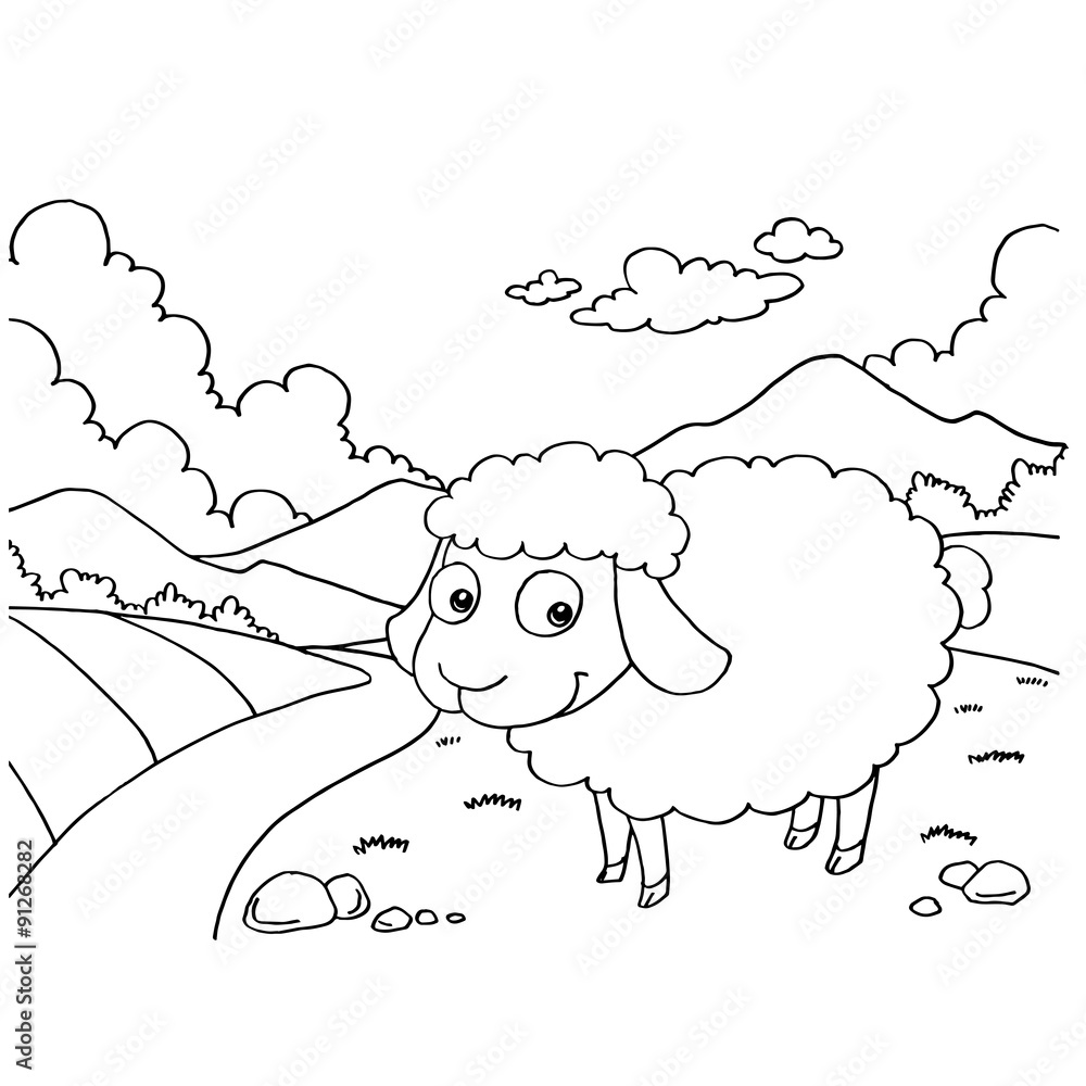 Sheep Colouring Pages vector Stock Vector | Adobe Stock
