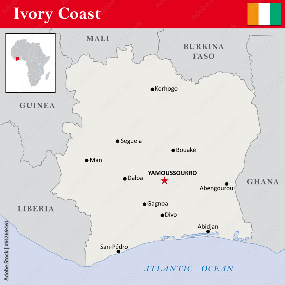 simple outline map of Ivory Coast Stock Vector | Adobe Stock