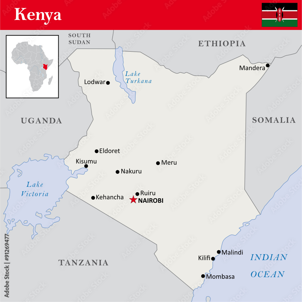 simple outline map of Kenya Stock Vector | Adobe Stock