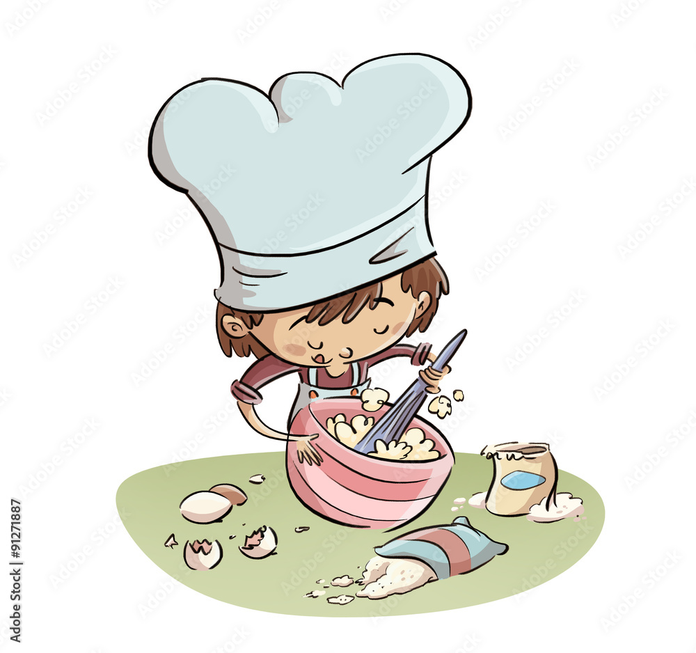 niño batiendo en la cocina ilustración de Stock | Adobe Stock