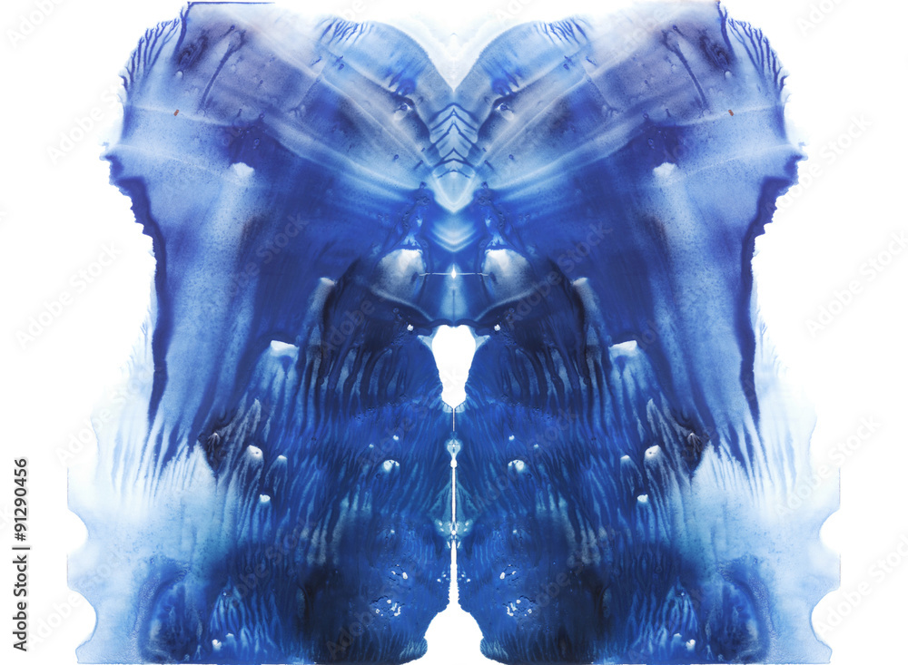 Card of Rorschach inkblot test. Abstraction background. Blue watercolor ...