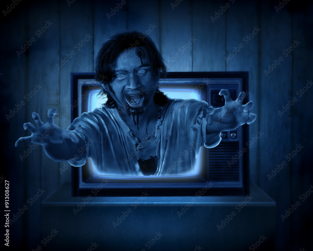 Scary ghost out from old television Stock Photo | Adobe Stock