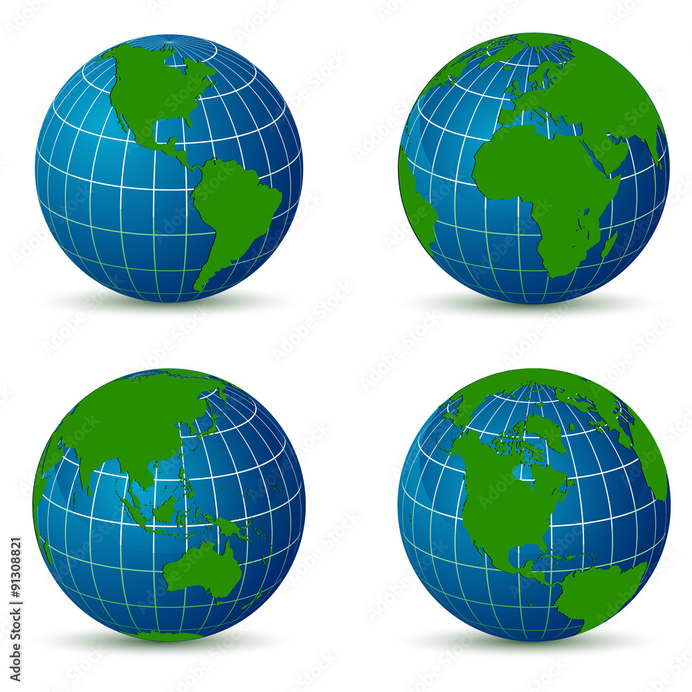 Earth from different angles map with shadow Stock Vector | Adobe Stock