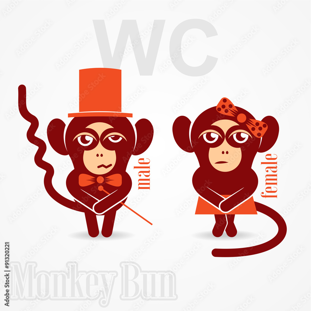 monkey male and female sign toilet / vector illustration of two monkeys ...
