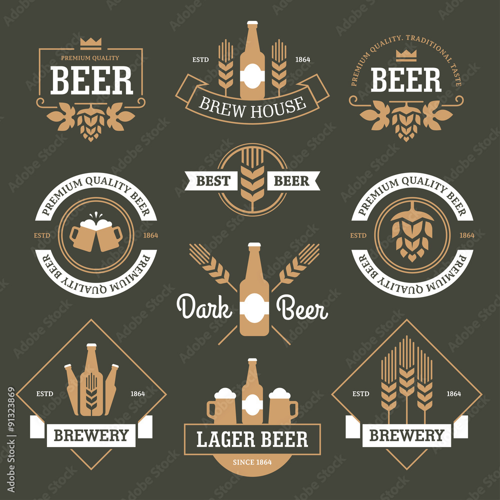 Beer emblems on dark green background Stock Vector | Adobe Stock