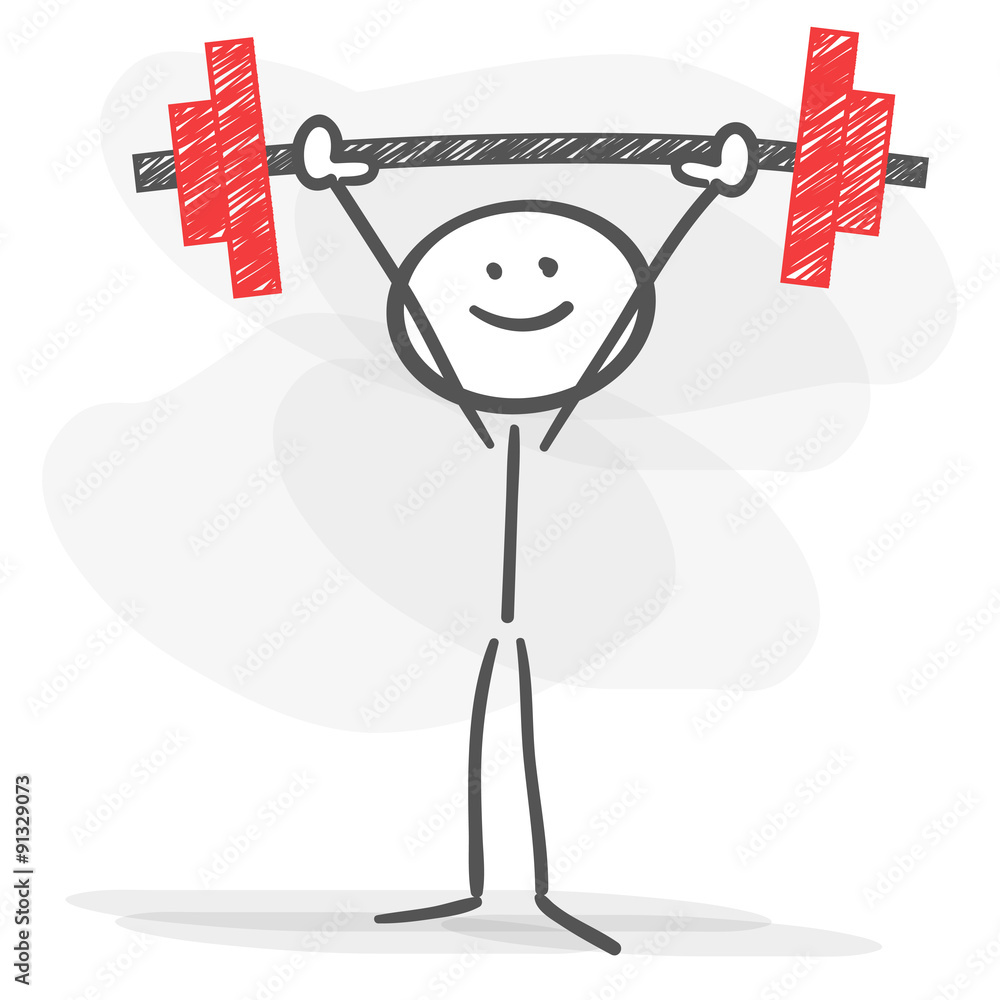 stickman pumping iron fitness red Stock-Vektorgrafik | Adobe Stock
