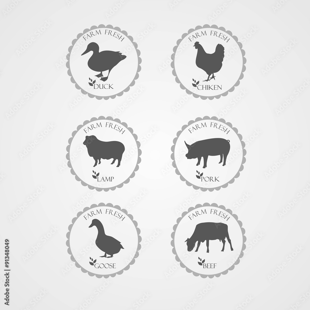 Collection of Meat Labels and Badges. Set farm chicken, goose, duck ...