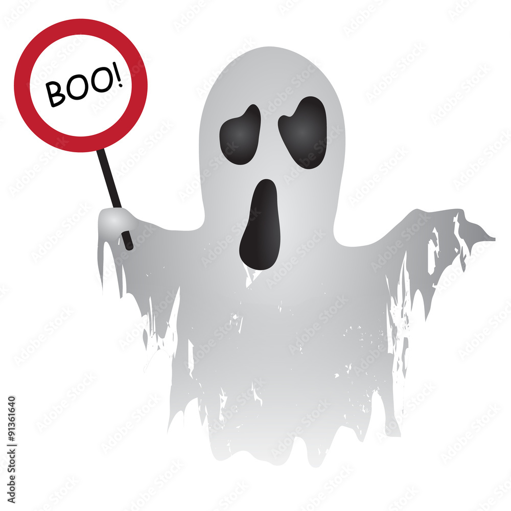Ghost / Ghost with sign in hand, on which was written: Boo! Stock ...