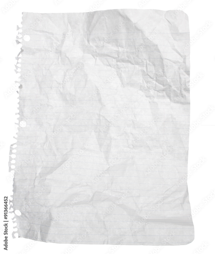 A sheet of wrinkled paper torn from a spiral notebook. Paper was ...