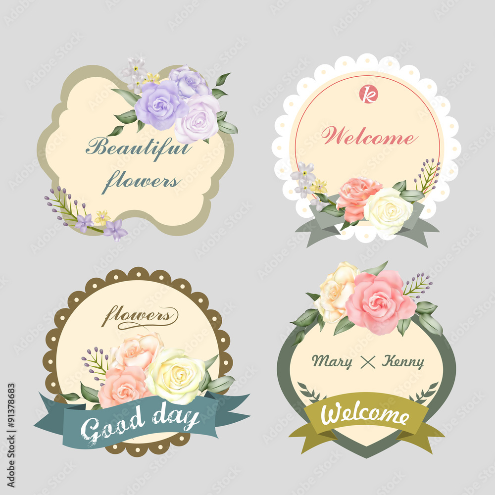 beautiful roses labels and stickers Stock Vector | Adobe Stock