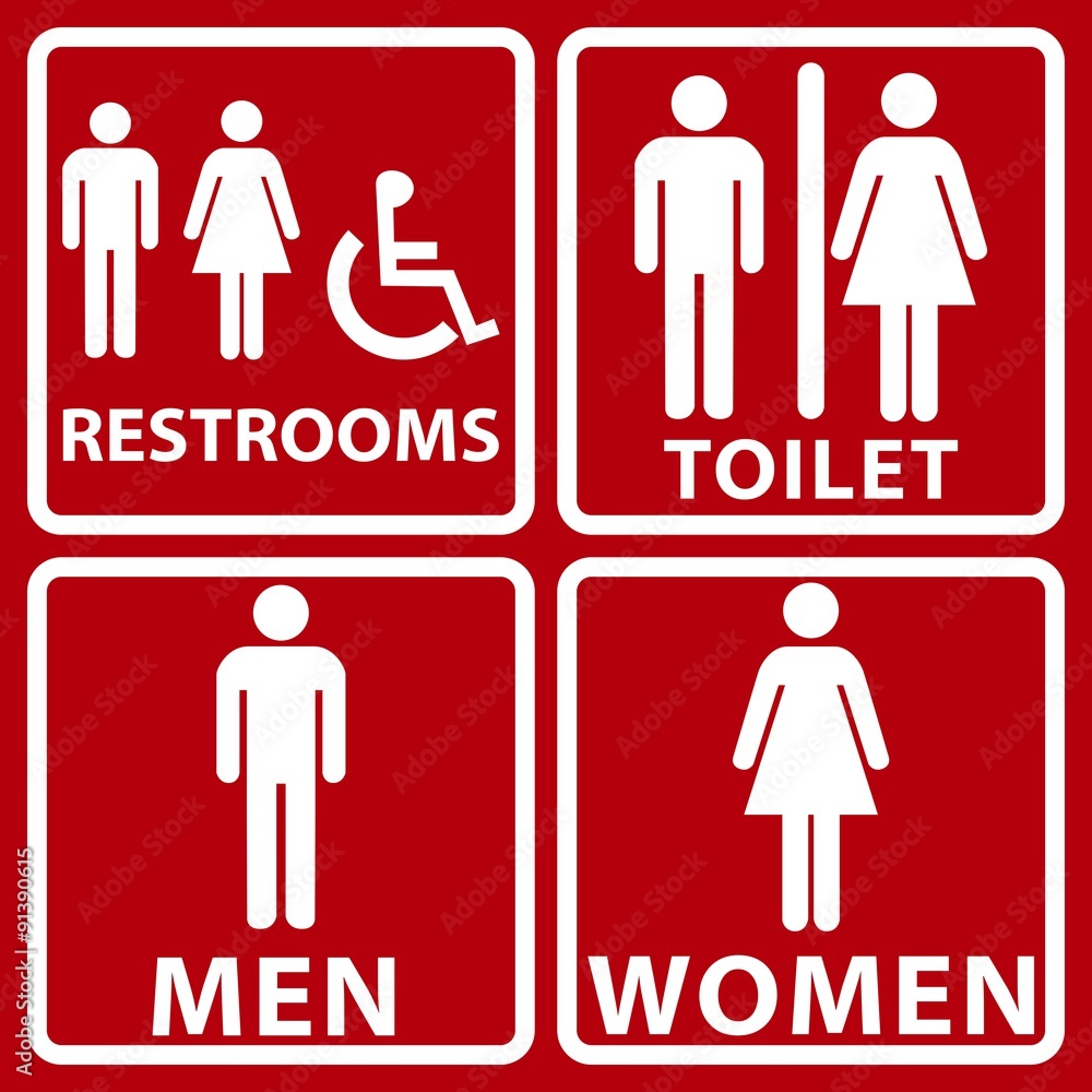 Toilet And Restrooms Sign Red Background Stock Vector | Adobe Stock
