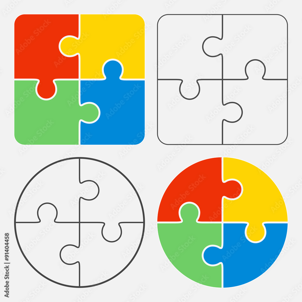 Colorful jigsaw puzzle vector, four pieces Stock Vector | Adobe Stock