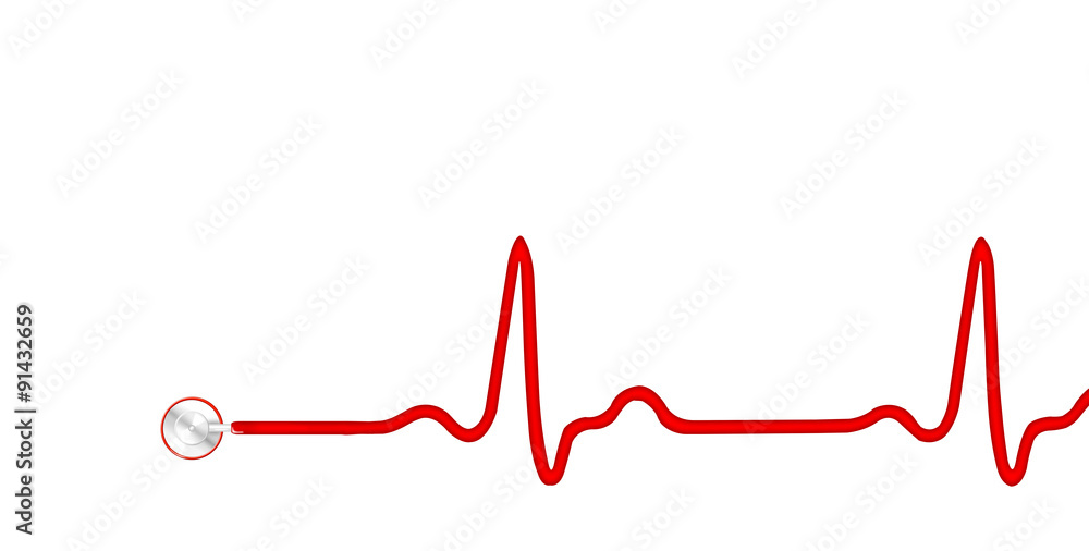 Electrocardiogram (ECG, heart monitor) with stethoscope head ...