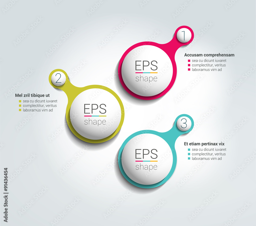 Round shape 3 step by step template. Simply color scheme, diagram ...