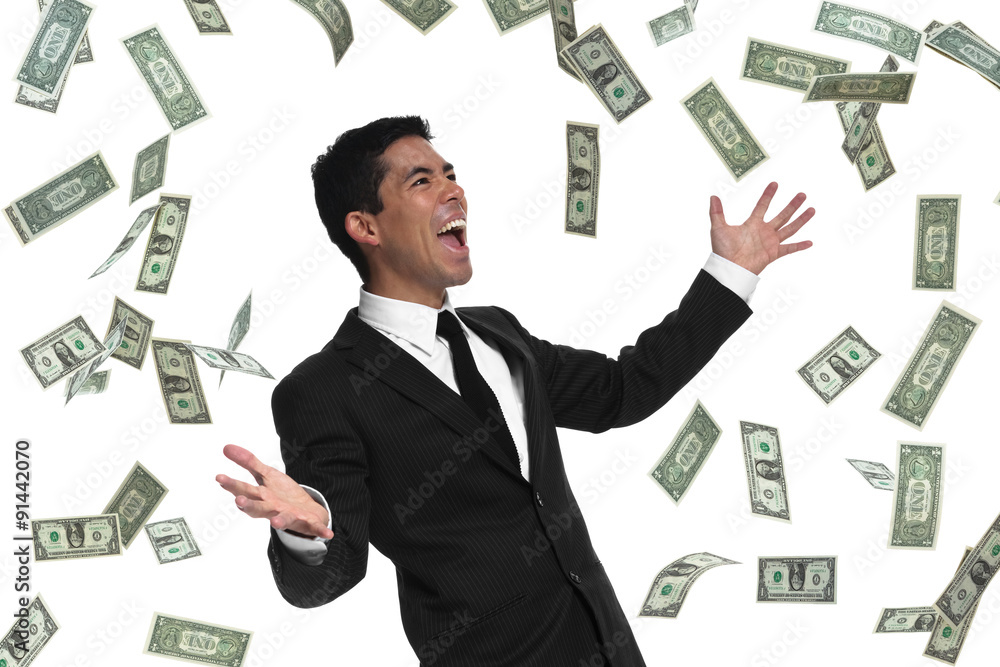 Raining money on a businessman Stock Photo | Adobe Stock