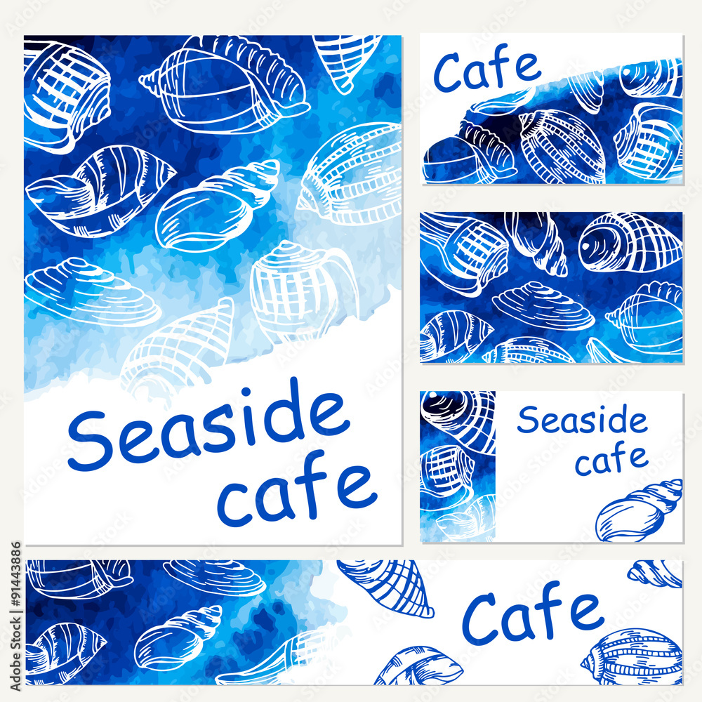 Seafood menu design template. Vector sea watercolor background. Stock ...