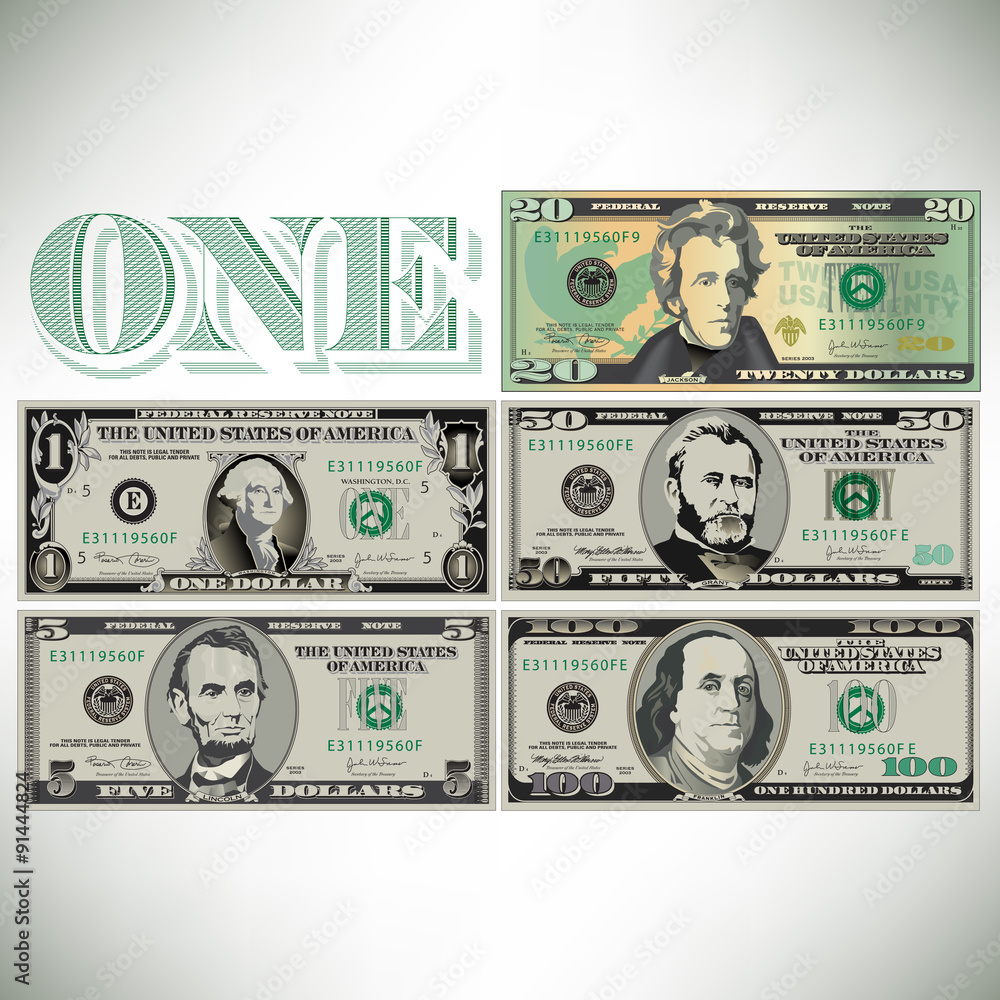 Five detailed, Stylized drawings of Bills Stock Vector | Adobe Stock