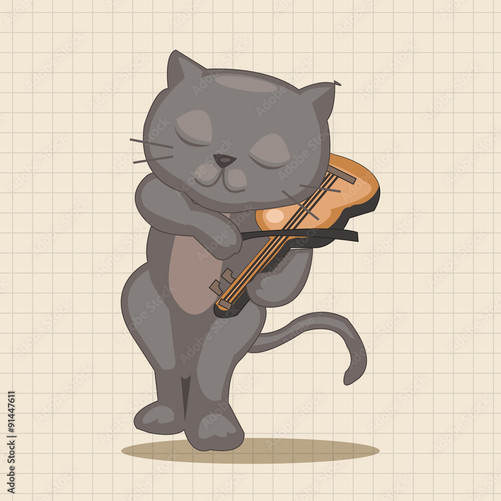 animal cat playing instrument cartoon theme elements Stock Vector ...