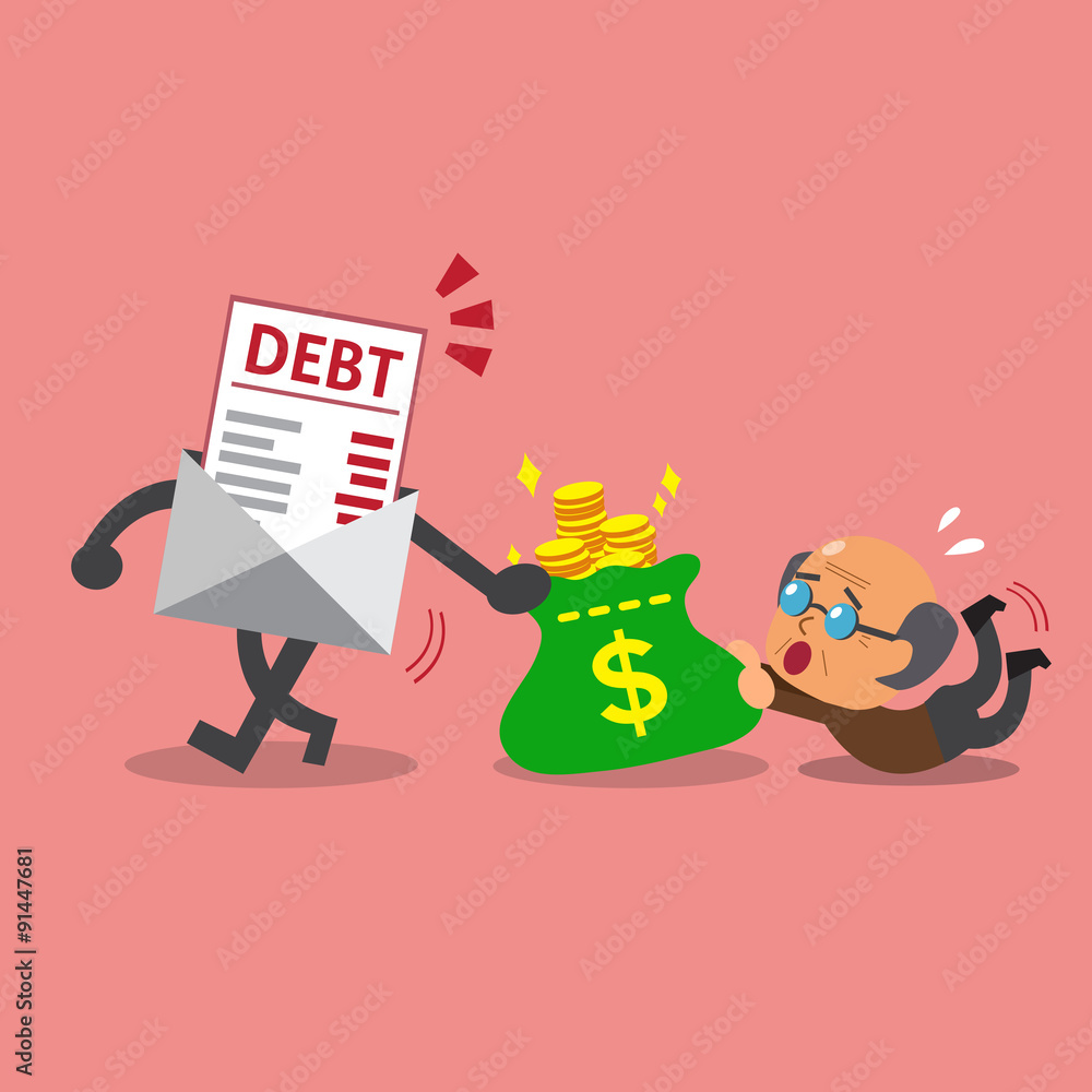 Cartoon debt letter getting money from an old man for design. Stock ...