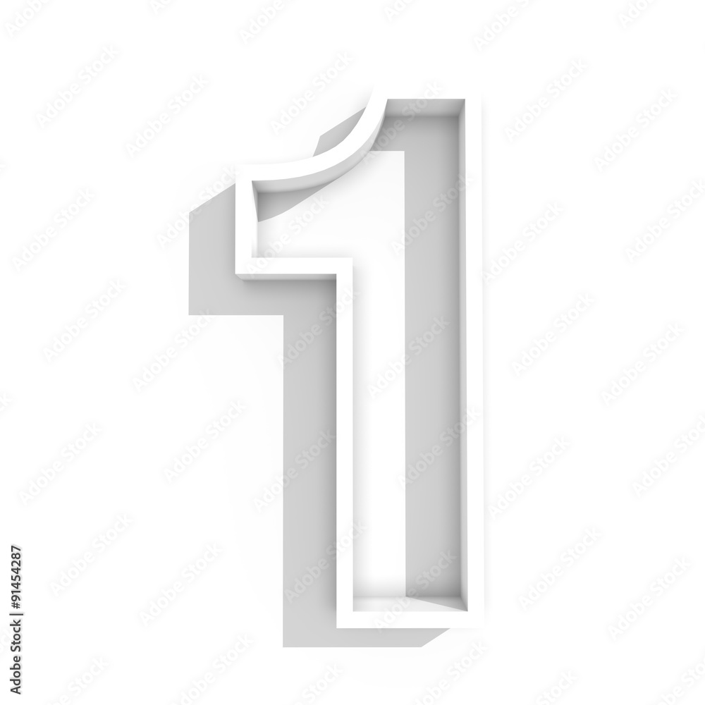 white isolated number 1 one in white background with shadow Stock ...