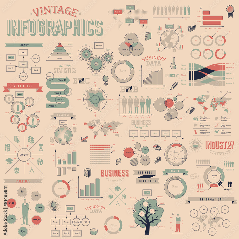 Set of vintage infographics design elements Stock Vector | Adobe Stock
