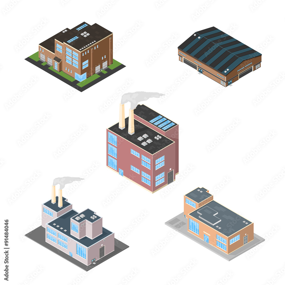 Isometric Industrial Buildings - A vector illustration icon set for ...