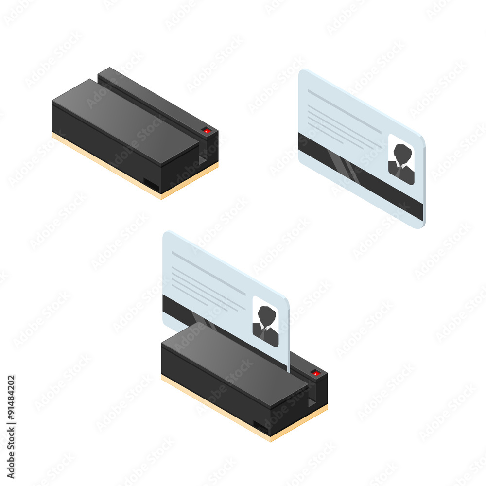Isometric Swipe card security system - A vector icon illustration of an ...