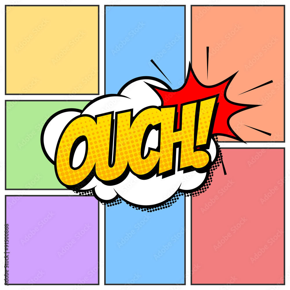 Ouch Comic Book Cartoon Background Though Speech Scream Bubble Effects ...