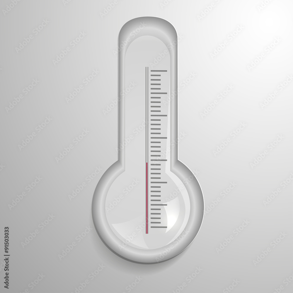 Thermometer on light gray background. Transparent glass icon for ...